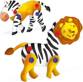 QUERCETTI Stavebnice Tecno Puzzle 3D Lev a zebra / 26 dílků / Karton +