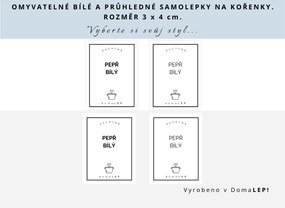 PEPŘ BÍLÝ - Samolepka na kořenky 3 x 4 cm - DomaLEP varianta: PRŮHLEDNÁ - tučné písmo