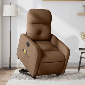 Elektrické zvedací masážní polohovací křeslo hnědé textil 3206826