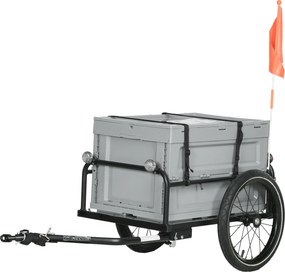 HOMCOM Cyklovozík s odnímatelnou a skládací 65L úložnou krabicí, bezdušovými koly a bezpečnostními reflexními prvky, maximální nosnost 40KG, Šedý