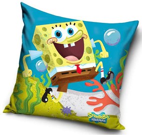 Carbotex Dětský polštářek SPONGEBOB VESELÝ, modro-zelený, 40x40cm