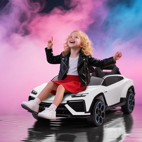 AIYAPLAY dětské elektrické auto Lamborghini 12V s 2,4G dálkovým ovládáním a 2 motory, max. 4 km/h, bílá