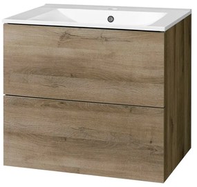 Mereo Mereo, Aira, koupelnová skříňka s keramickým umyvadlem 61 cm, bílá, dub, šedá, CN740