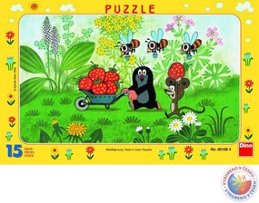 DINO PUZZLE Krtek a jahody (Krteček) 25x15cm skládačka na desce 15 dílků dn001084