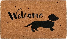 Hnědá kokosová rohožka s jezevčíkem Welcome - 75*45*1 cm