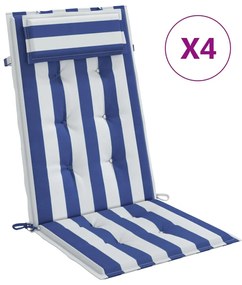 Podušky na židli vysoké opěradlo 4 ks modré a bílé pruhy oxford - Default Title