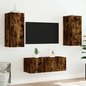 4dílná obývací stěna s LED kouřový dub kompozitní dřevo - Default Title