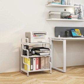 HOMCOM 3-vrstvý stojan na tiskárnu, úložná polička, dřevěný a kovový stojan na tiskárnu 55x40x77 cm pro domácí kancelář bílý