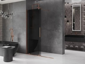 Mexen Velar, sprchová zástěna s posuvnými dveřmi Walk-in 130 x 200 cm, 8mm šedé sklo, růžové zlato, 871-130-000-43-60