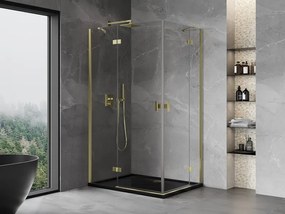 Mexen Mist-H Duo, 2-křídlý ​​výklopný sprchový kout 110 x 85 cm, čiré sklo, zlatý lesklý profil, 8A5-110L-085P-50-00