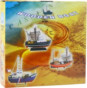 LEAN Toys Sběratelský dekorativní model rybářské lodi modrý 30x26 cm