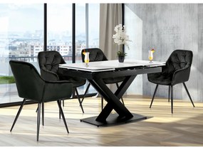 Jídelní stůl 120+30+30x80 cm, keramická deska bílý mramor, kov, černý matný lak - HT-450M BK