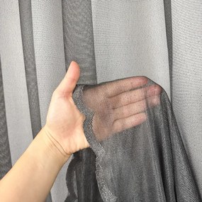 Tilová moderní záclona s řasící páskou tmavě šedá jemný tyl metráž Ervi DP 276