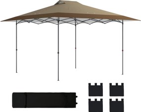 Outsunny skládací pop-up pavilon 4x4 m s centrálním zámkem UPF50+ Nastavitelná výška Písečné vaky a přepravní taška Béžová a hnědá