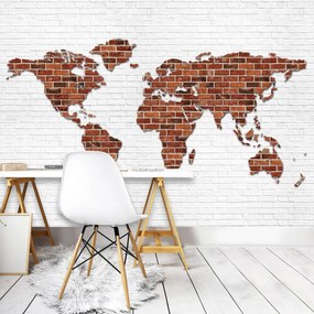 Fototapeta - Mapa světa na cihlové zdi (254x184 cm)