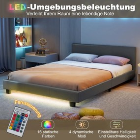 Costway Postel s LED osvětlením čalouněná s lamelovým roštem rám