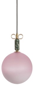 Il Fanale N16M3O Bon Ton Marble, růžové závěsné svítidlo se zeleným mramorem a mosazí, 1x10W LED E14, prům. 24,5cm