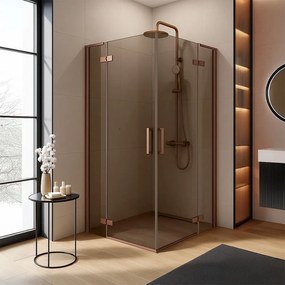 Rea Hugo Double, 2-křídlý ​​sprchový kout 100 (dveře) x 100 (dveře) x 200 cm, 6mm šedé sklo, měděný profil, KPL-K6976