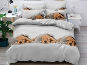 3D povlečení z mikrovlákna PUPPY DREAMS světle šedé Rozměr povlečení: 70 x 80 cm | 140 x 200 cm