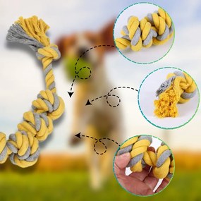 Přetahovací lano pro psy z bavlny, 60 cm, šedo-hořčicová barva