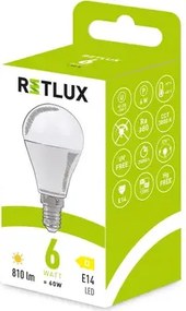 RETLUX RLL 632 G45 E14 mini Globe 6W / 810 lm / 3000K - teplá bílá / D