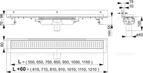 Alcaplast APZ1104-1050 Flexible Low podlahový žlab s nastavitelným límcem ke stěně