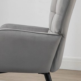 HOMCOM křídlové křeslo s taburetem, lounge křeslo polohovací křeslo čalouněné křeslo sametový vzhled TV křeslo jídelní židle do 120 kg světle šedá | …