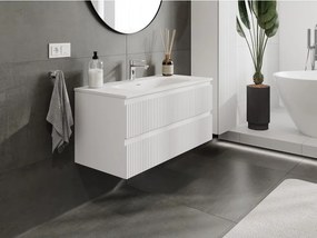 Mexen Rivel, koupelnová skříňka 100 cm s umyvadlem Vela, 2 zásuvky, drážkovaná, bílá matná, 91A20-10047-2-BFF01-W23M01