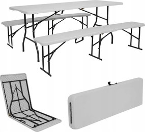 Zahradní cateringový skládací banketový turistický stůl 180 x 74 cm +2 lavice