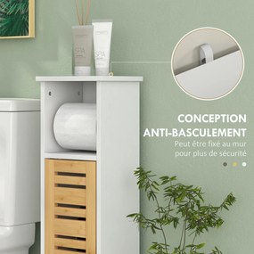 HOMCOM Koupelnová skříňka s držákem toaletního papíru a odnímatelnou tyčí 3 úrovně + držák toaletního papíru, 21 š x 17 h x 78 v cm, bambus a bílá