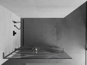 Mexen Kioto+ L, sprchová zástěna Walk-In s poličkou a věšákem 110 x 200 cm, 8mm čiré sklo bílý vzor, ​​grafitový profil, 800-110-123-66-97