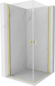 Mexen Mist-B Duo, 2-křídlý výklopný sprchový kout 95 x 95 cm, čiré sklo, zlatý matný profil, 8A2-095-095-55-00