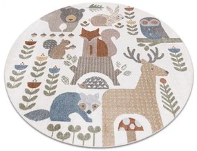 Kulatý dětský koberec BONO 8425 Sova Jelen Medvěd Liška pratelný krémový hnědý Rozměr: průměr 120 cm