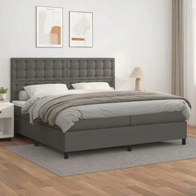 Box Spring Postel S Matrací Šedá Umělá Kůže Šedá tlačítka 200 x 200 cm