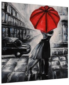Obraz zamilovaného páru pod deštníkem (50x50 cm)