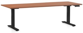 Výškově nastavitelný stůl OfficeTech D, 200 x 80 cm, černá podnož, třešeň