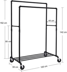 SONGMICS Stojan na šaty pojízdný v průmyslovém designu černý