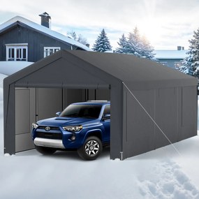 Costway Carport Stan Garáž s 8 odnímatelnými bočními stěnami a rolovacími dvířky