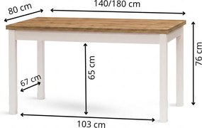 Rozkládací jídelní stůl PARMA | 140x80 cm | masiv buku + LDT 36 mm s ABS hranou | KVALITNÍ ZPRACOVÁNÍ | bílá/dub wotan