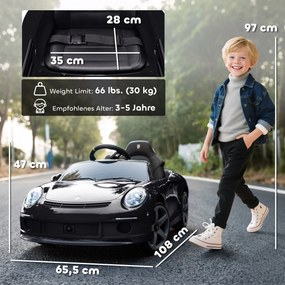 AIYAPLAY Elektrické sedátkové auto pro děti, ovladatelné na dálku, hudba, klakson, USB, bezpečnostní pás, pro 3-5 let, černé
