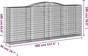 Klenuté gabionové koše 2 ks 400x50x160/180cm pozinkované železo 3147035