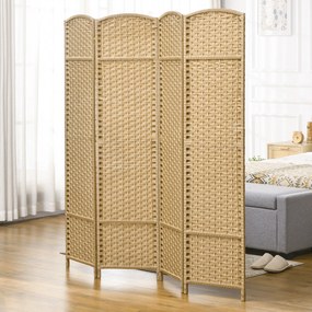 HOMCOM Interiérový dřevěný příčka 4 panely 160 x 170 cm Skládací zástěna s tkanou úpravou, dělicí přepážka pro obývací pokoj, ložnici, domácnost, pří…