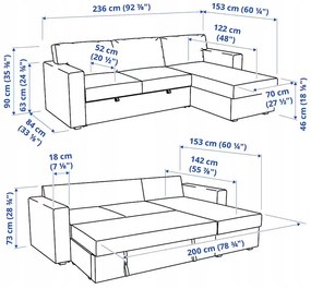 IKEA BARSLOV 3-místná pohovka s lenoškou, Tibbleby světle šedotyrkysová