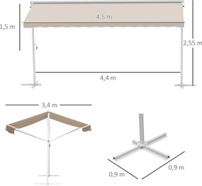 Stojící markýza Markýza 4,5 x 3,4 m kryt terasy zahradní markýza se skládacím ramenem klika terasa krémová hliníková kovová