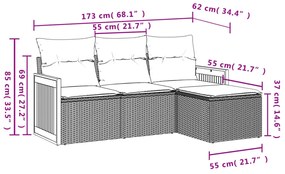 4dílná zahradní sedací souprava s poduškami černá polyratan