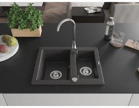 Mexen Carlos, granitový dřez 582x475x177 mm, 1,5-komorový, černá skvrnitá, 6518581500-76
