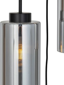 Art Deco závěsné svítidlo černé s kouřovým sklem 7-světlo - Laura