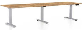 Výškově nastavitelný stůl OfficeTech Long, 260 x 80 cm, šedá podnož, dub zlatý