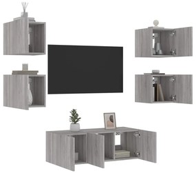 6dílná obývací stěna s LED šedá sonoma kompozitní dřevo - Default Title