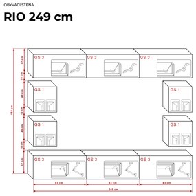 Ral Obývací stěna RIO 2, 249 cm - Černý lesk